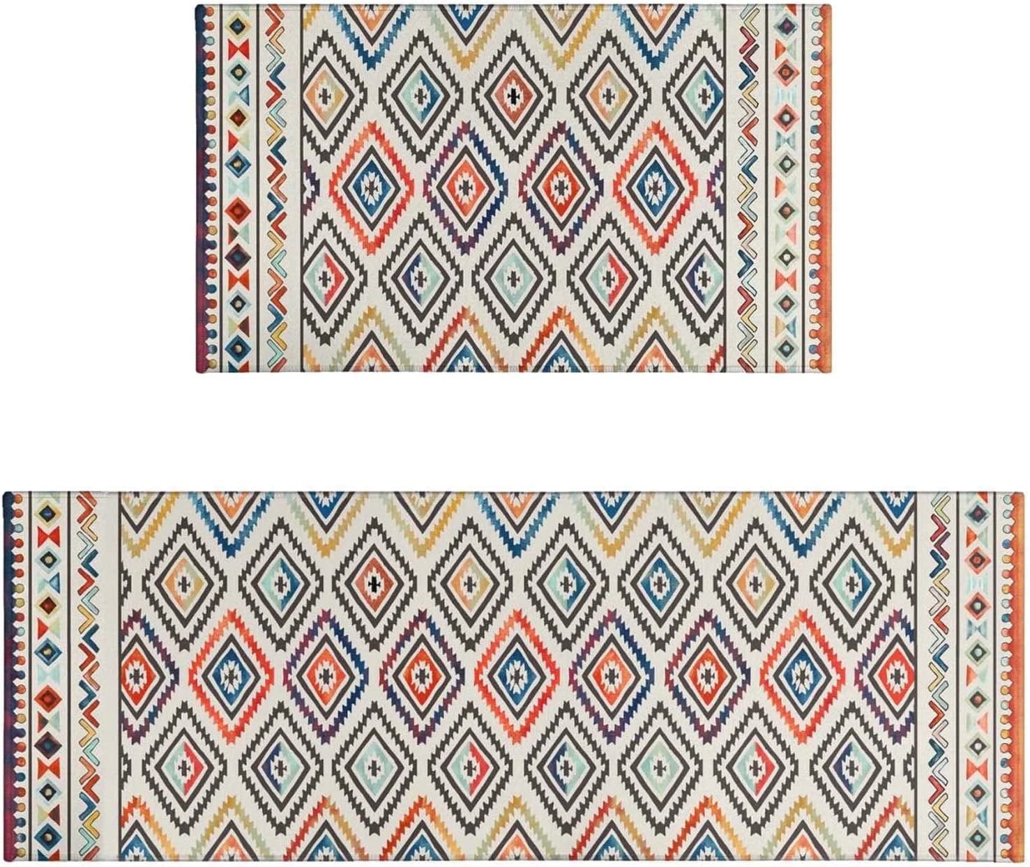 Boho Kitchen Rug Mat Colorful Kitchen Rugs Sets of 2 Washable Non-Slip ...