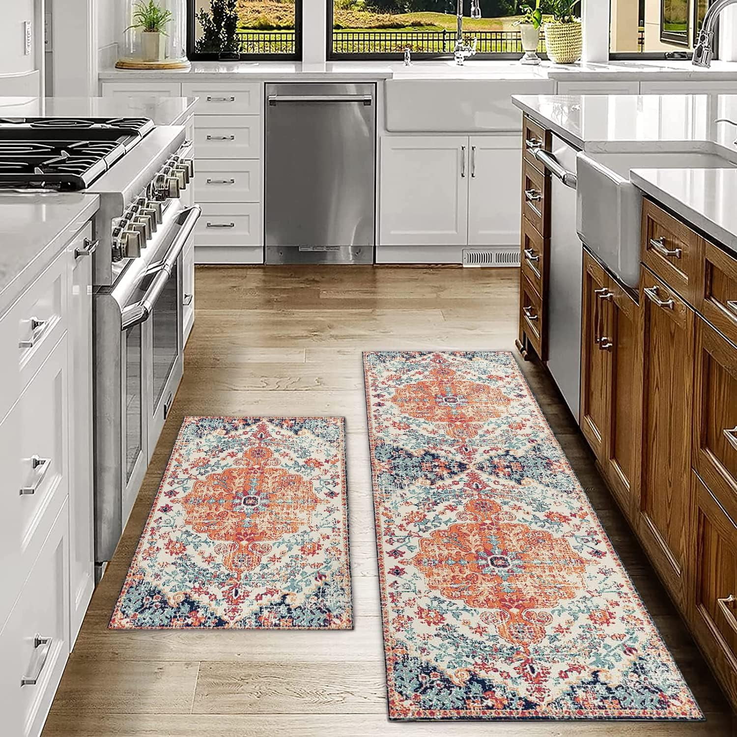 Boho Kitchen Rug Mat Country Rustic Farmhouse Kitchen Rugs Sets of 2 ...