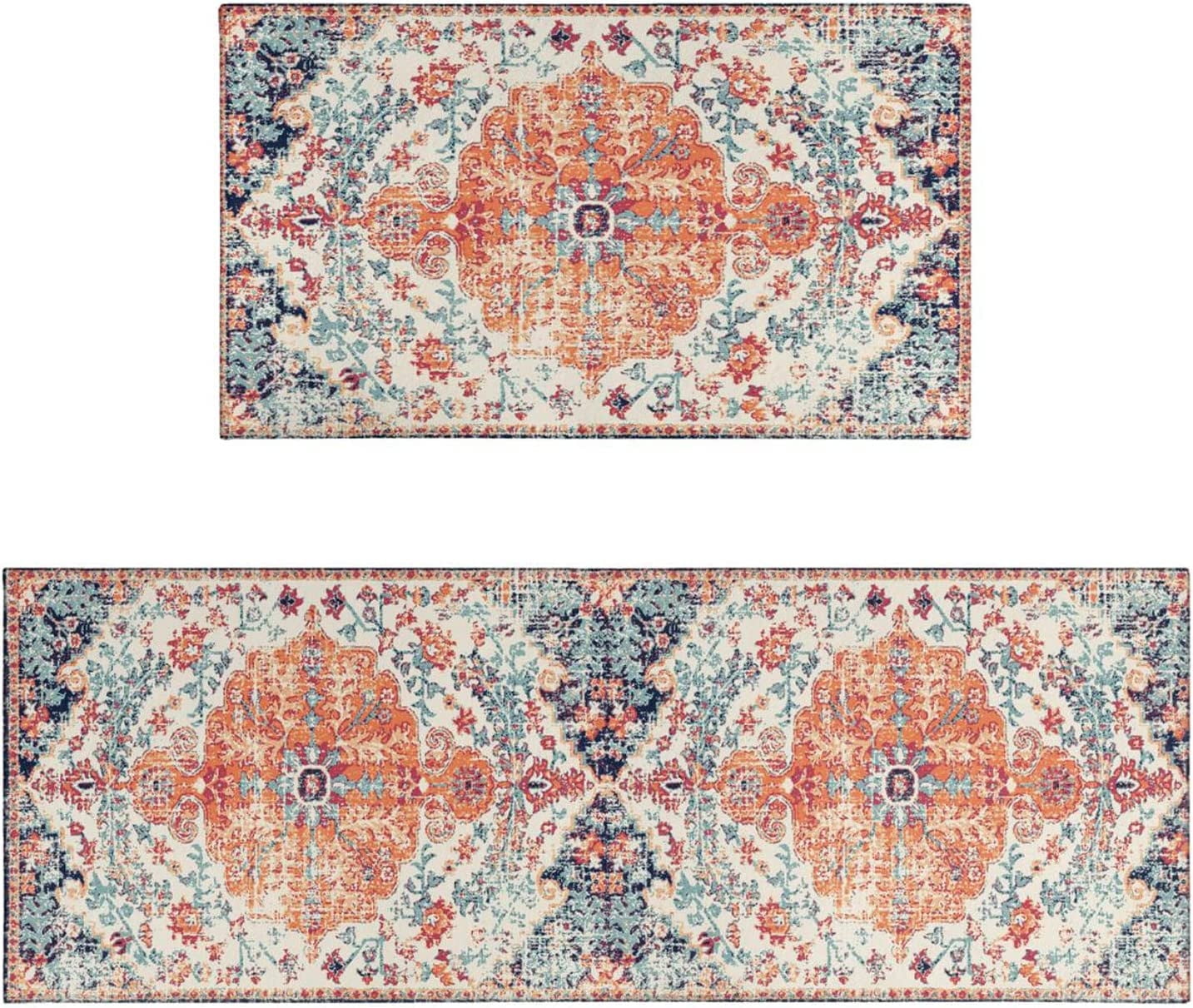 Boho 2-Piece Kitchen Rug Mat Set, Non-Slip, Washable, Farmhouse Decor ...