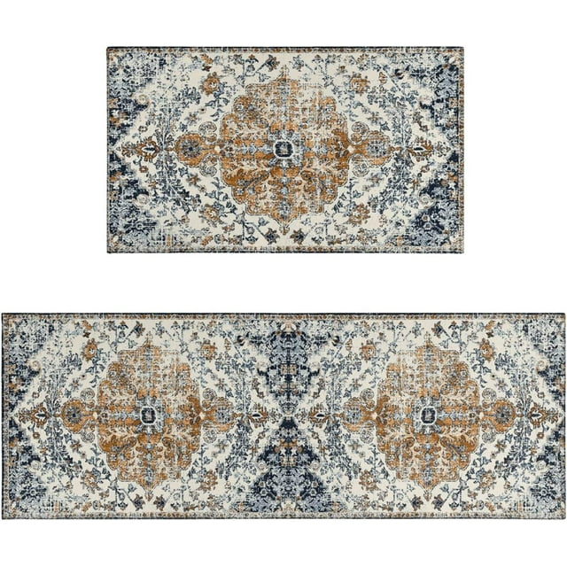 Boho 2-Piece Kitchen Rug Mat Set, Non-Slip, Washable, Farmhouse Style ...