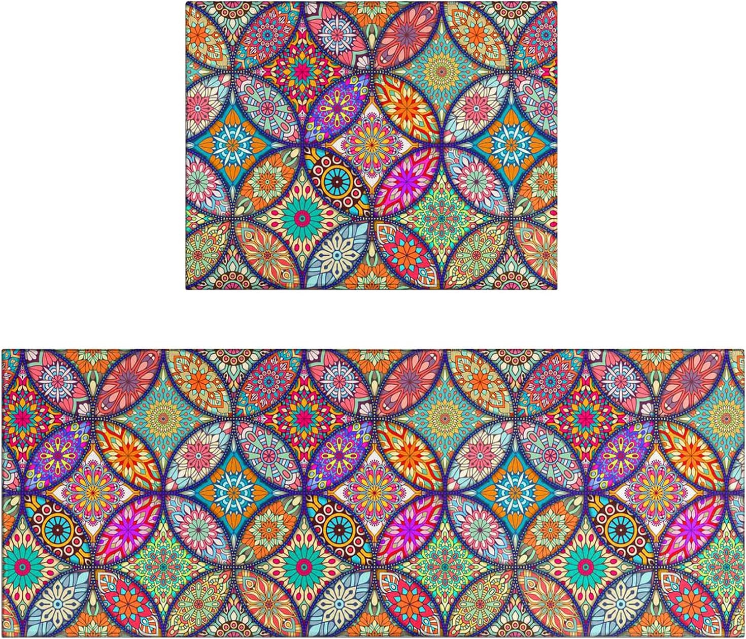 Boho Kitchen Rug Mat Set of 2 Non Slip Washable Bohemian Colorful ...