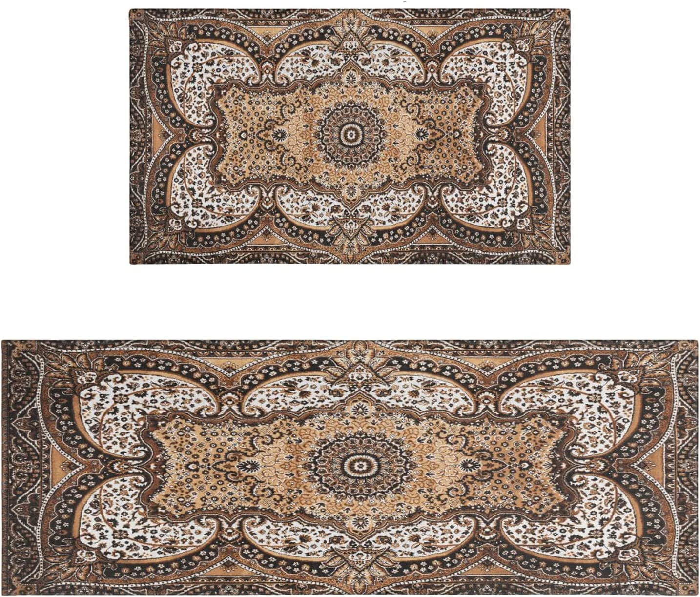 Boho Kitchen Rug Mat Set of 2 Washable Non-Slip Bohemian Brown Ethnic ...