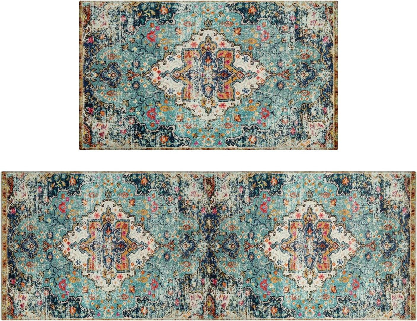 Boho Kitchen Rug Set,Boho Kitchen Mats for Floor Teal Kitchen Rugs ...