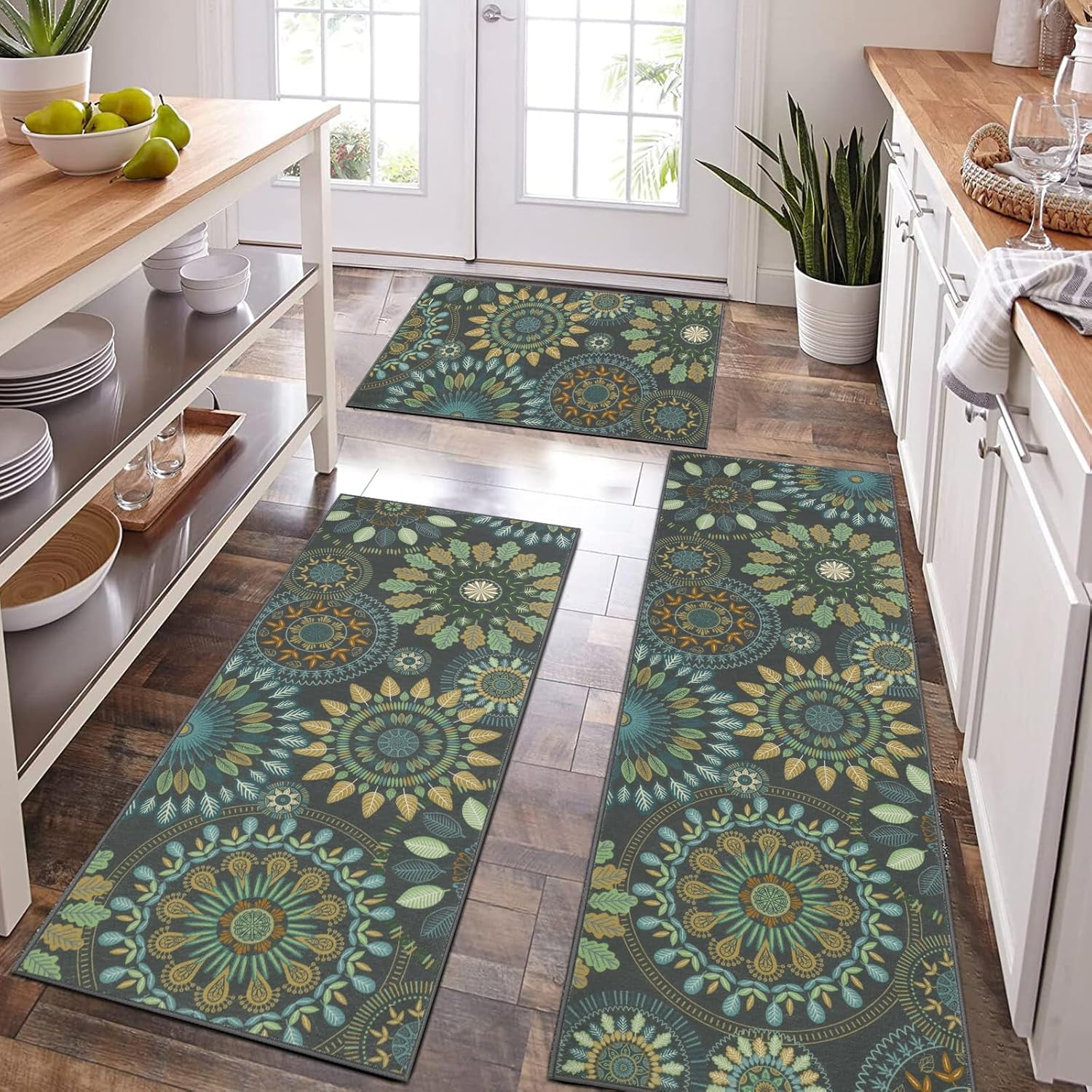 Boho Kitchen Rug Sets 3 Piece with Runner, Farmhouse Kitchen Rugs Non ...