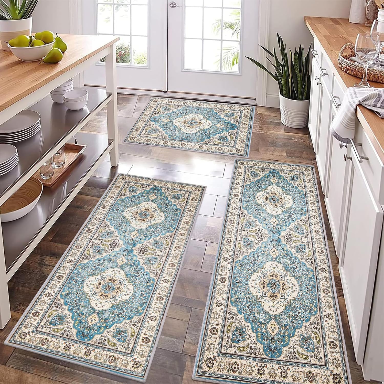Boho Kitchen Rug Sets 3 Piece with Runner Non Slip Kitchen Rugs and ...