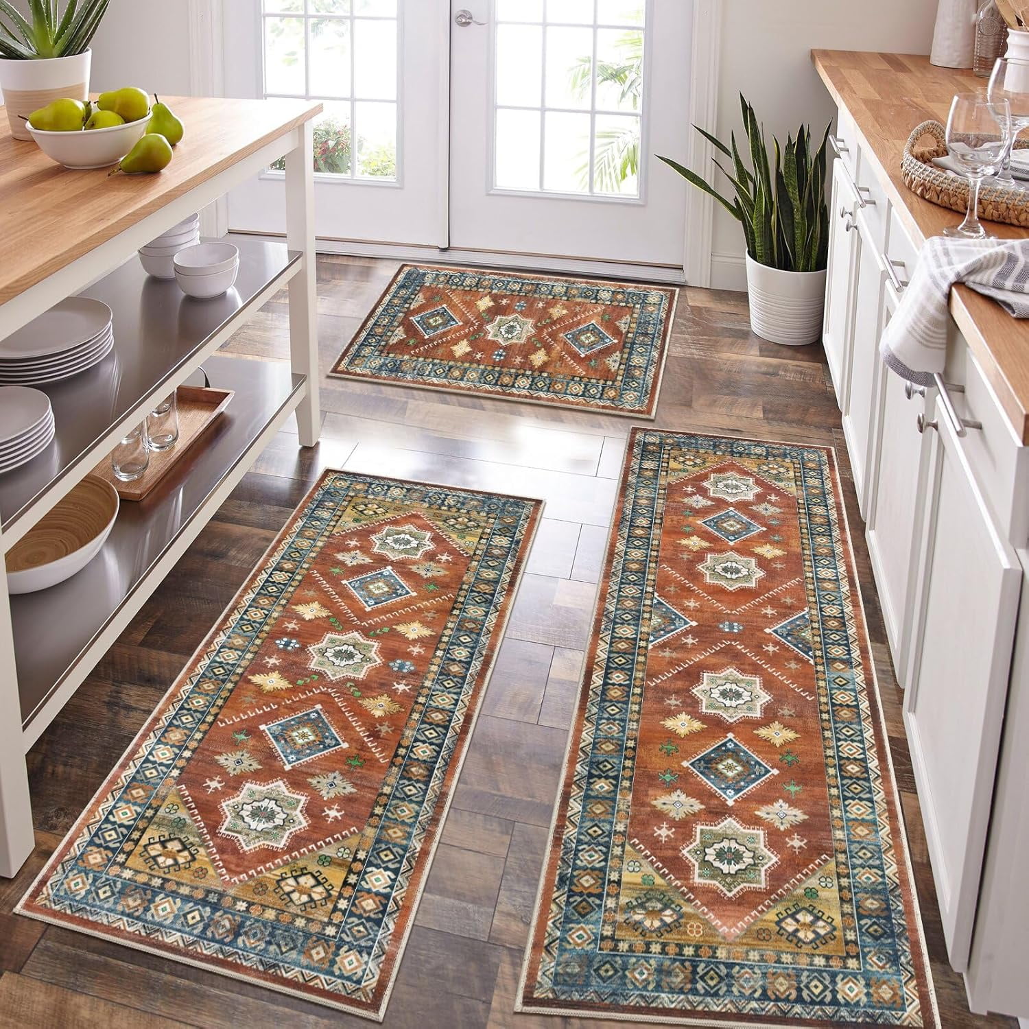 Boho Kitchen Rug Sets 3 Piece with Runner Non Slip Kitchen Rugs and ...