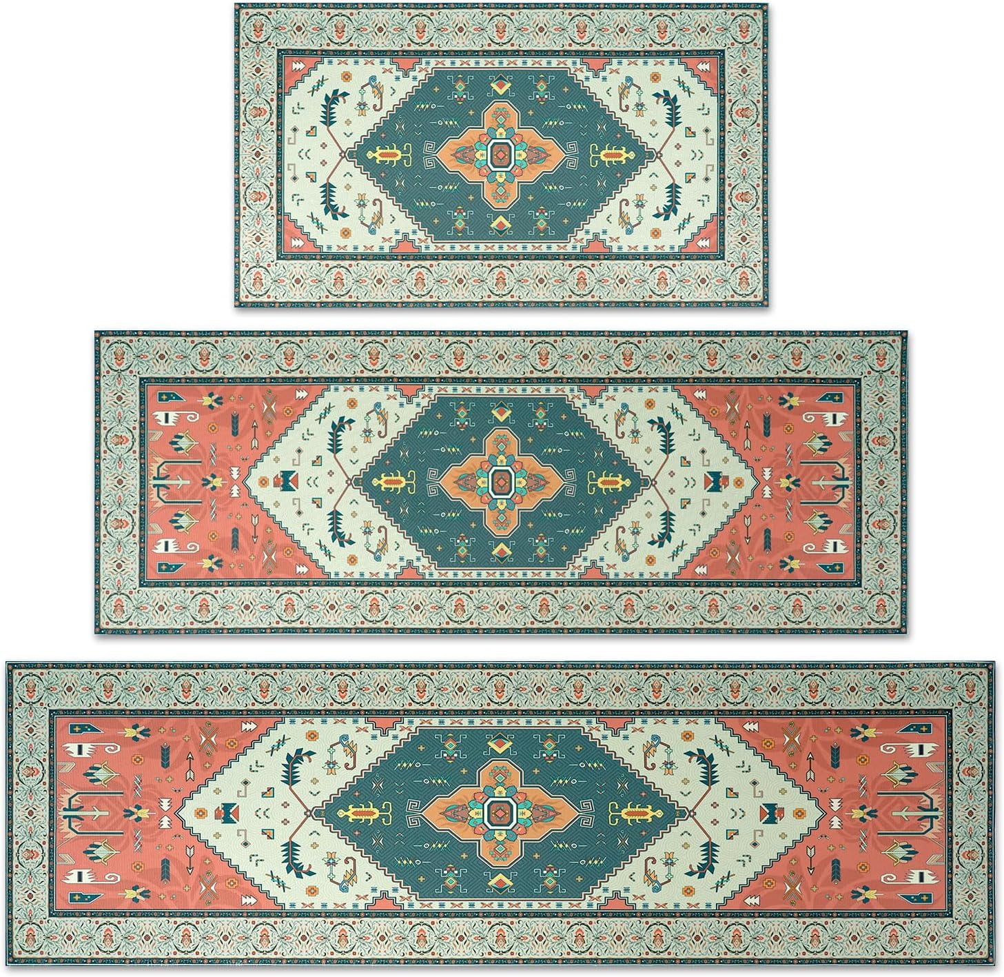 Boho Kitchen Rug Sets 3 Piece with Runner Non Slip Kitchen Rugs and ...