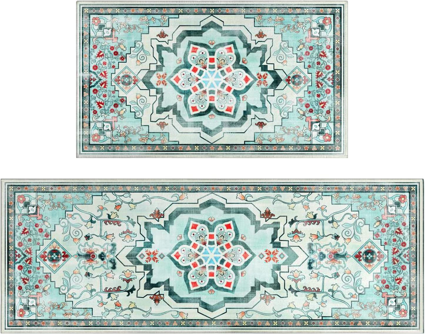 Boho Kitchen Rug, Teal Kitchen Rugs Farmhouse Style, Bohemian Rug ...