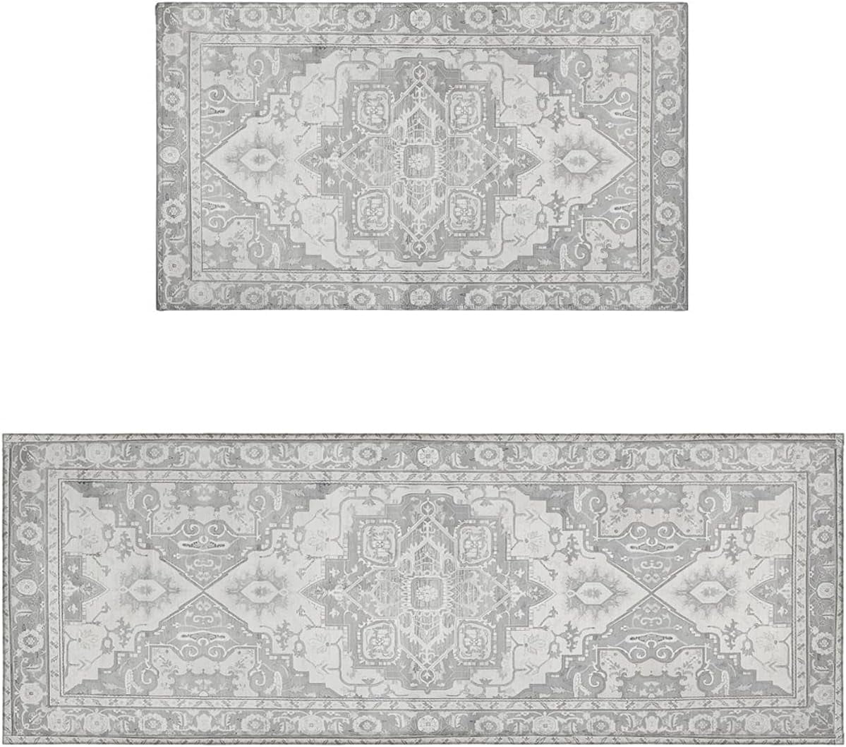 Boho Kitchen Rug and Sets Set of 2 Non Skid Washable mat for Retro Vintage Kitchen mats for ...