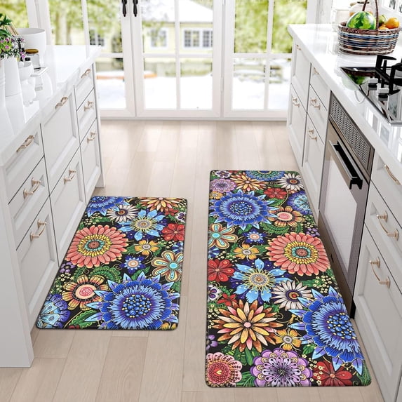 Boho Kitchen Rugs, Boho Floral Anti Fatigue Kitchen Mat for Floor ...