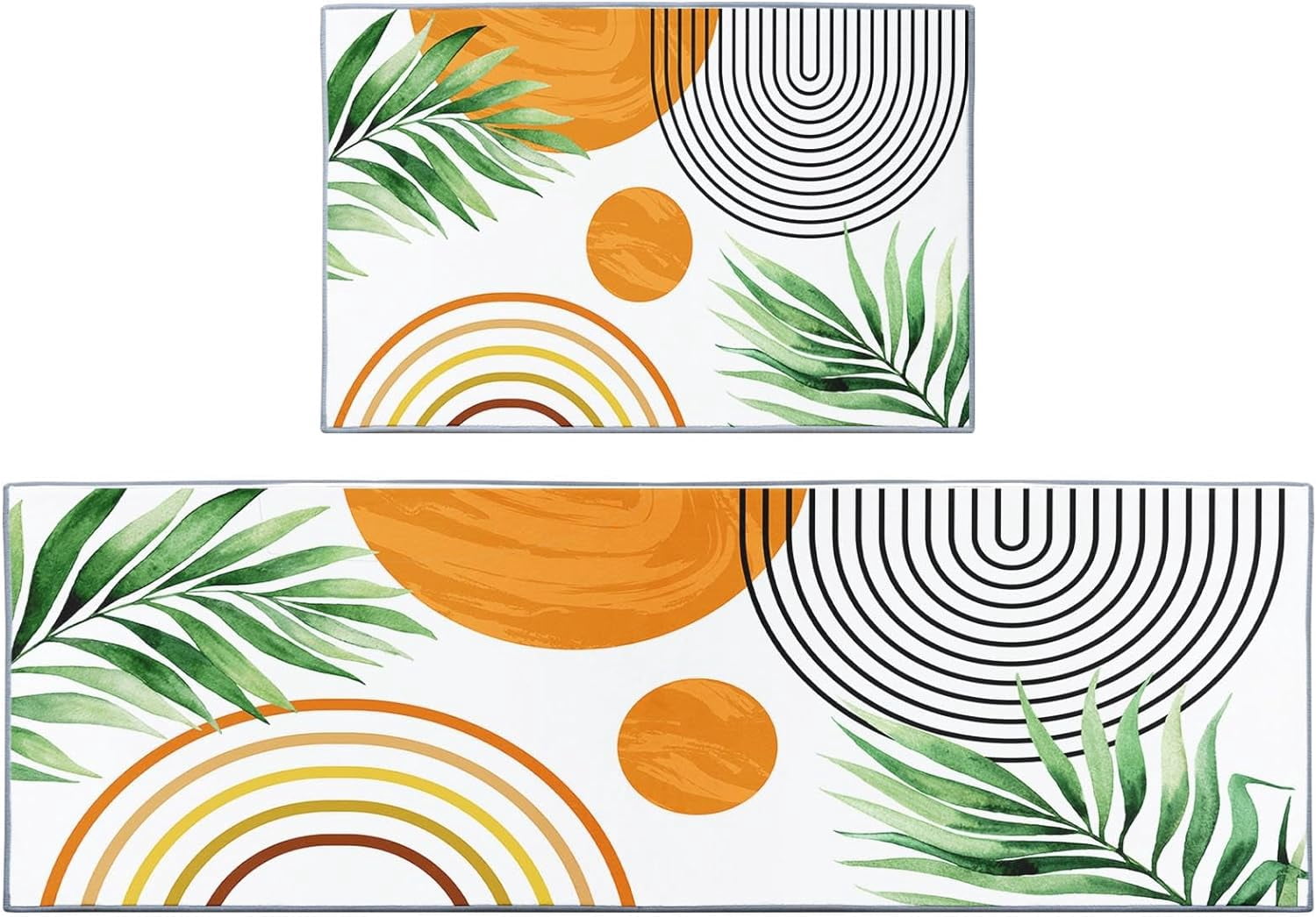 Boho Kitchen Rugs and Mats Non Skid Washable Set of 2, Green Orange Sun ...