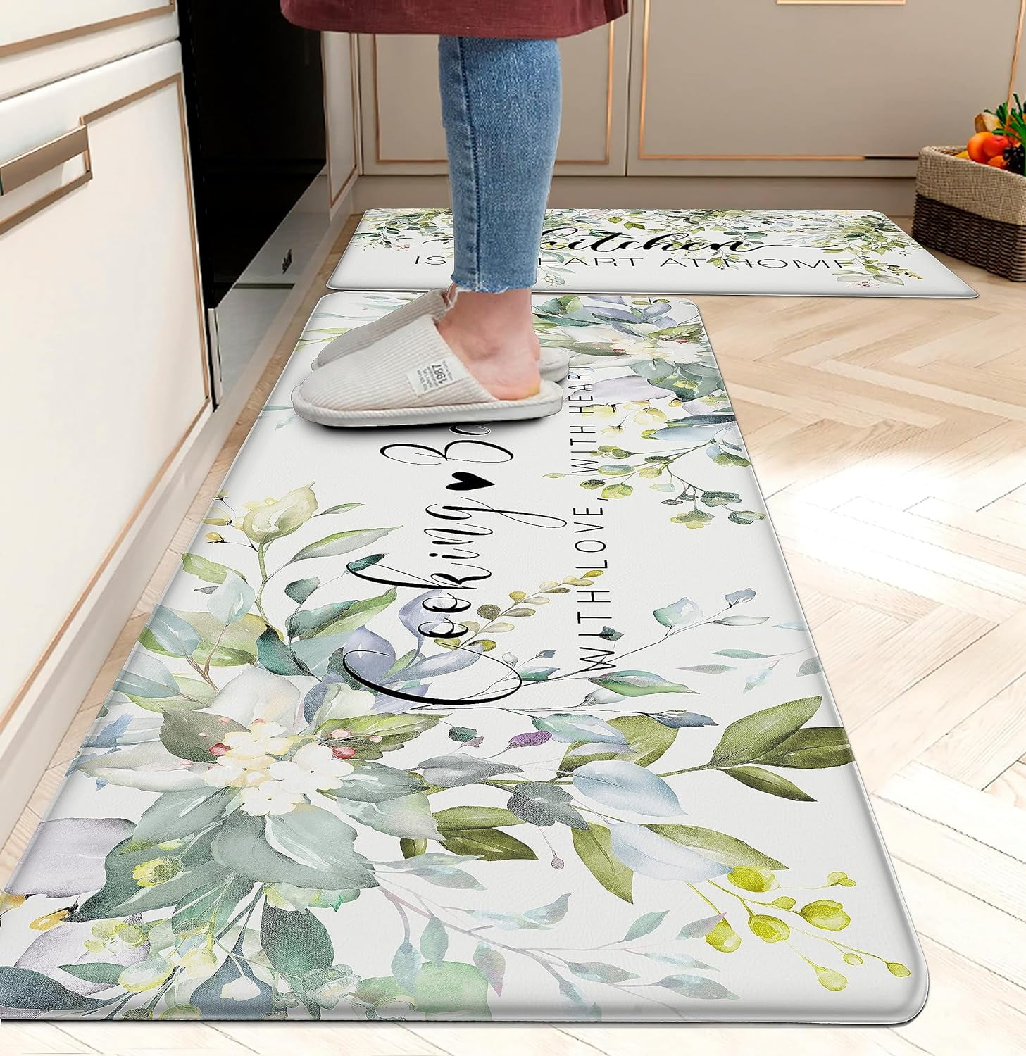 Boho Kitchen Rugs Set 2 Pieces Memory Foam Colorful Ceramic Comfort ...