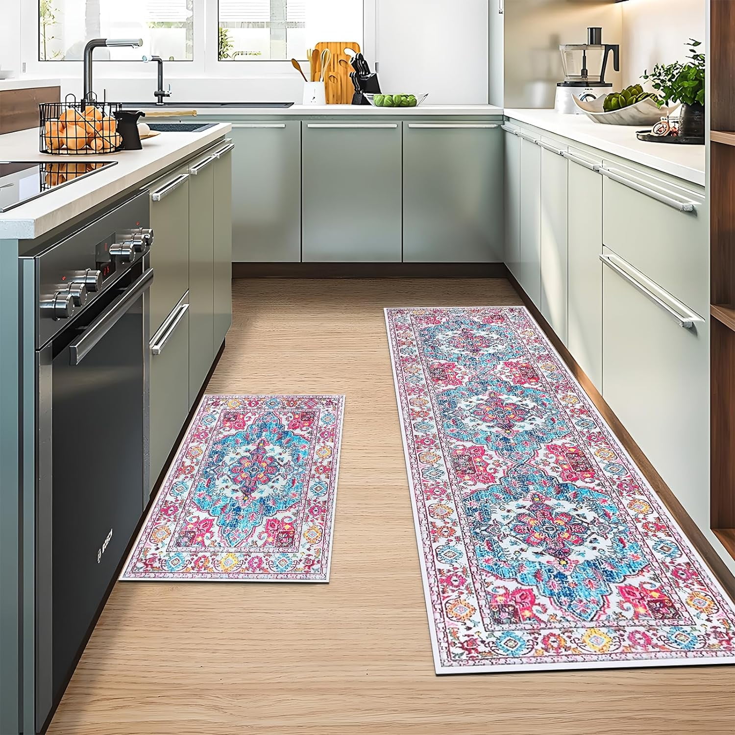 Boho Kitchen Rugs Sets of 2 Plush Farmhouse Kitchen Runner Mat Non Skid ...