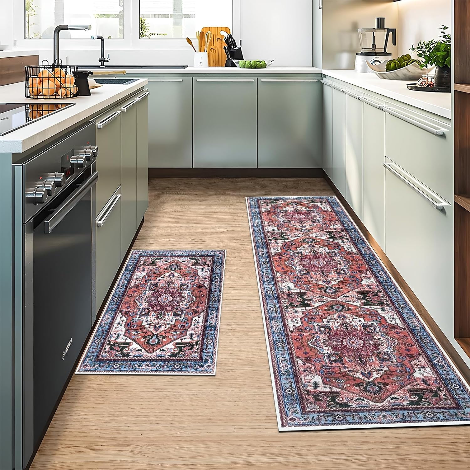 Boho Kitchen Rugs Sets of 2 Plush Farmhouse Kitchen Runner Mat Non Skid ...