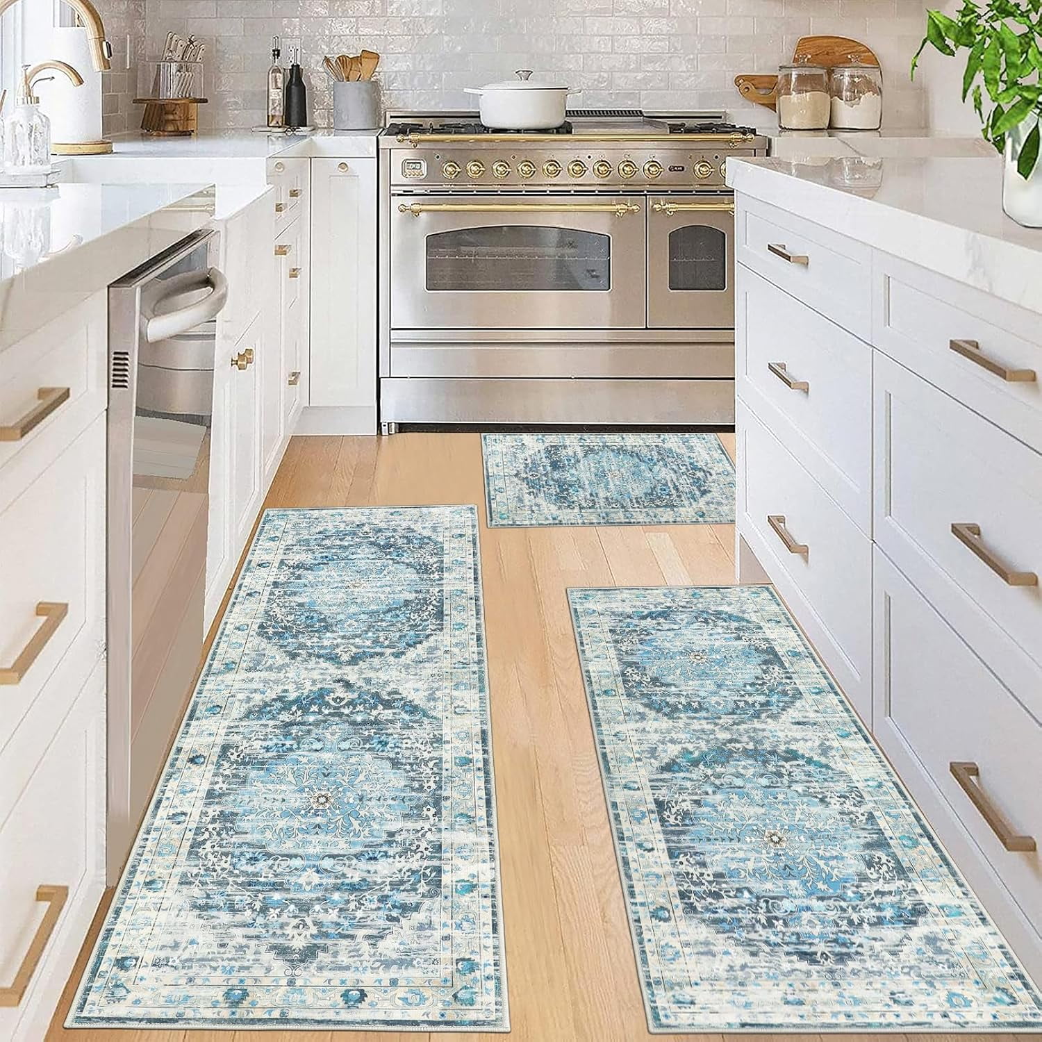 Boho Kitchen Rugs Sets of 3 Distressed Kitchen Mats for Floor Non Skid ...