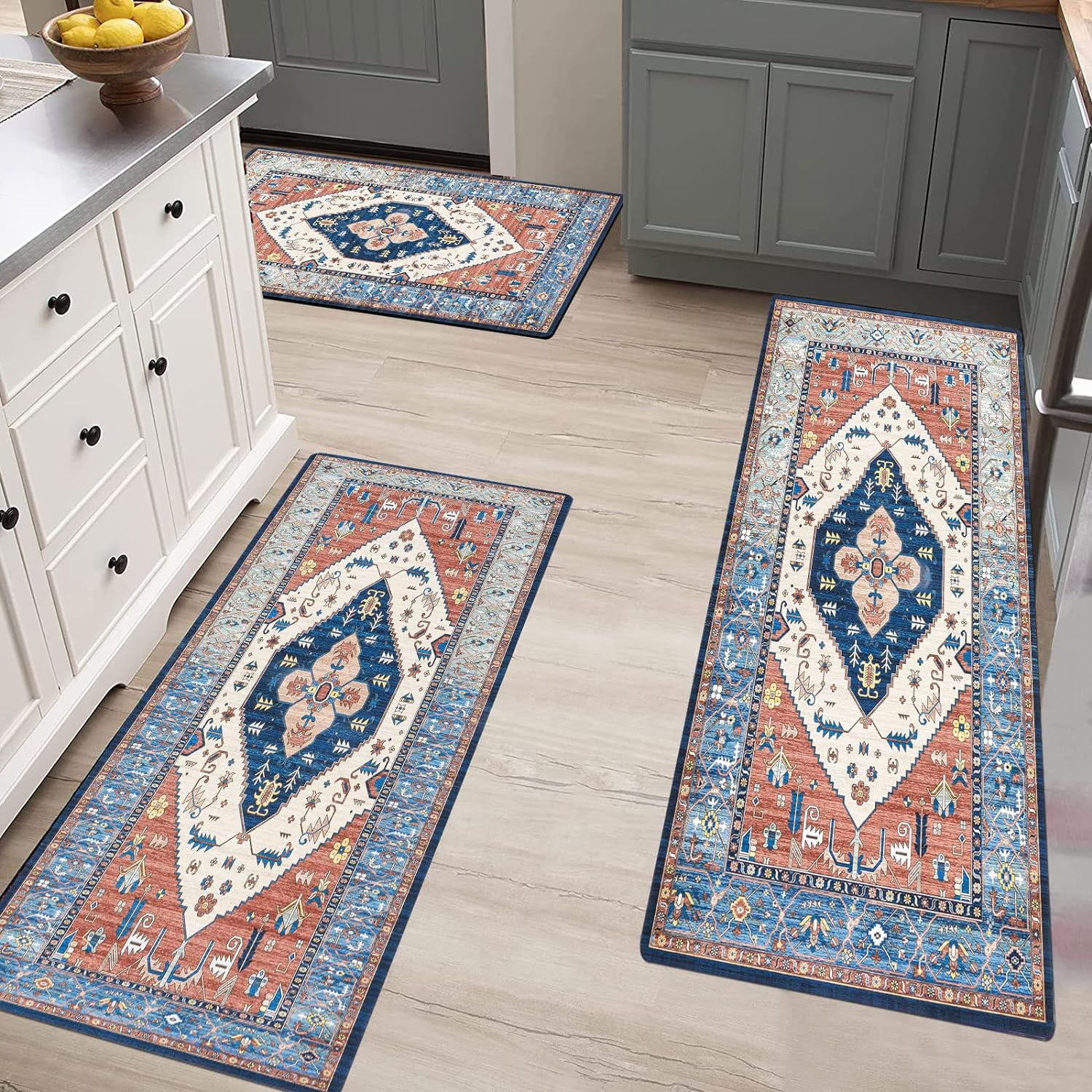 Boho Kitchen Rugs Sets of 3 Farmhouse Kitchen Runner Rugs and Mats Non ...
