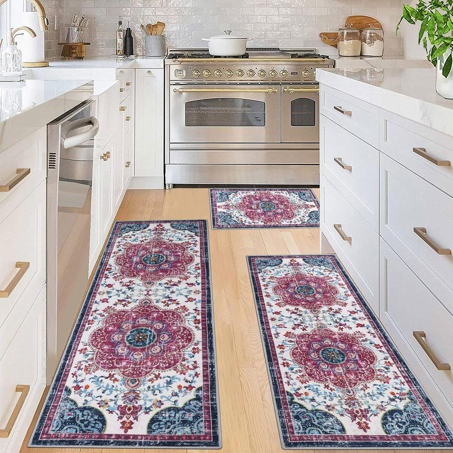 Boho Kitchen Rugs Sets 3 Piece with Runner Floral Kitchen Floor Mat ...