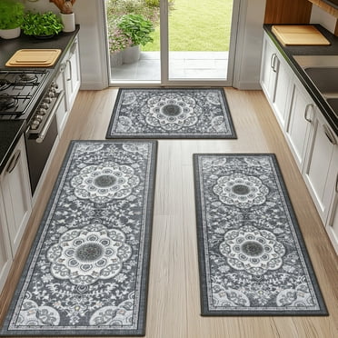 Ileading 3 Pieces Boho Kitchen Rug Sets Non Slip Soft Kitchen Mat Floor ...