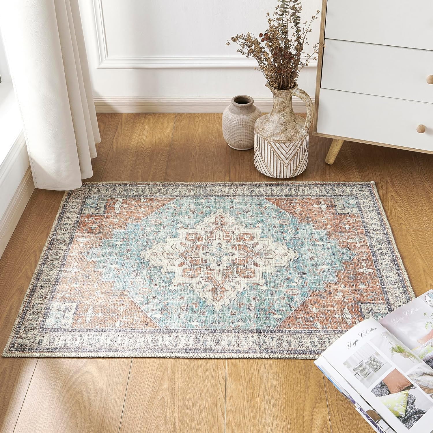 Boho Kitchen Rugs Washable - Non Slip Bohemian Vintage Small Throw Rug ...