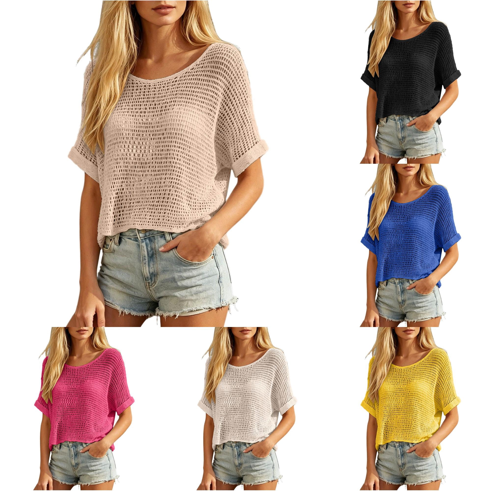 Boho Knit Tunic Tee for Women Casual Summer Blouse Lightweight Short ...
