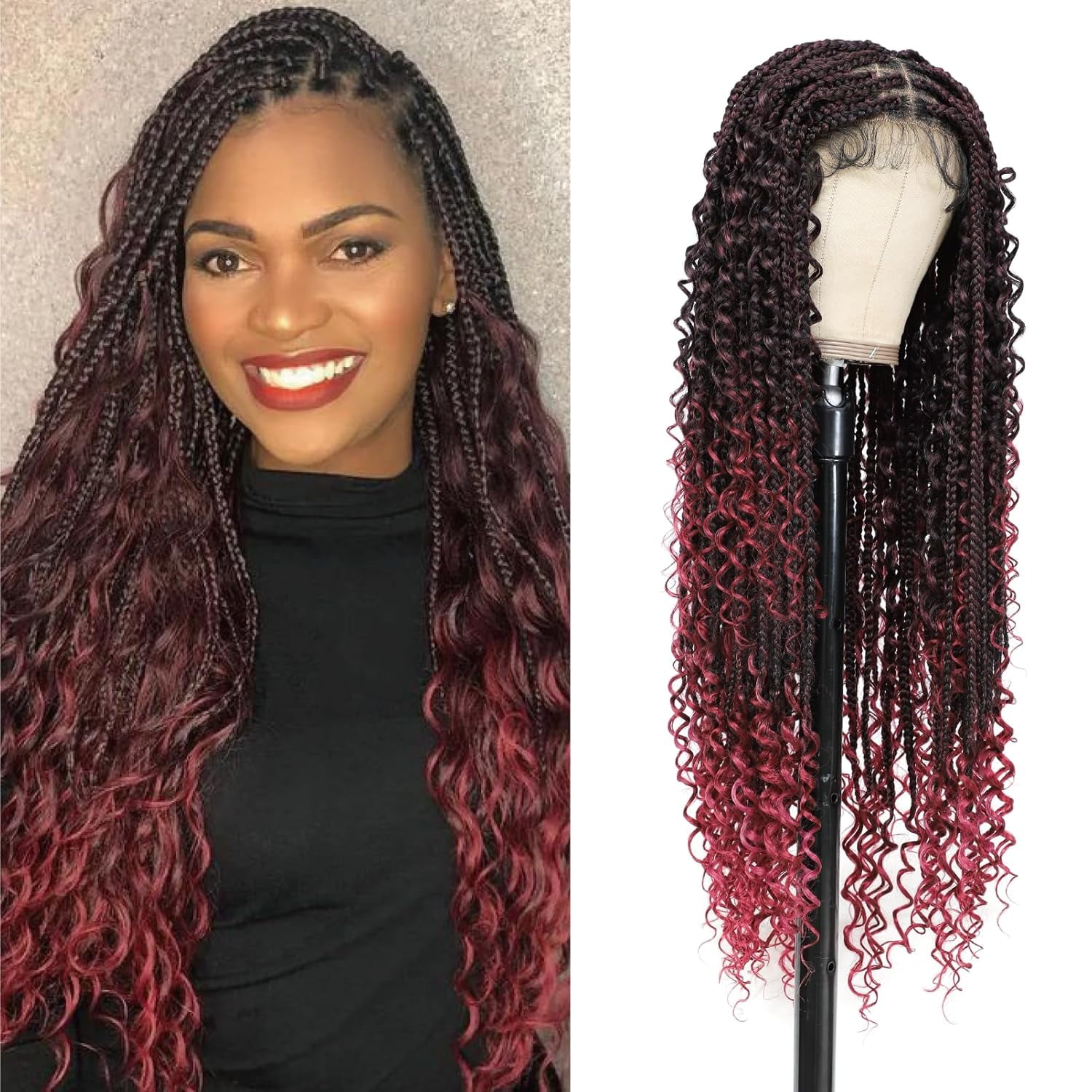 Boho Knotless Braided Wigs For Black Women Bohemian Box Braided Wigs