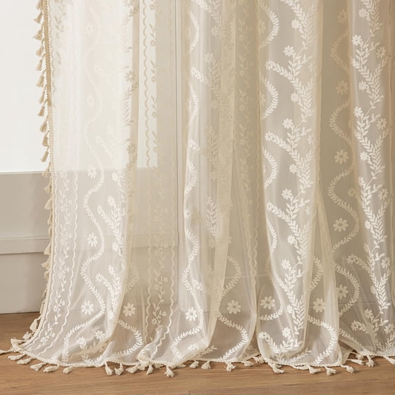 Boho Lace Curta2 Panels 72 Inches -cute Vintvictorian Sheer Panel Drape ...