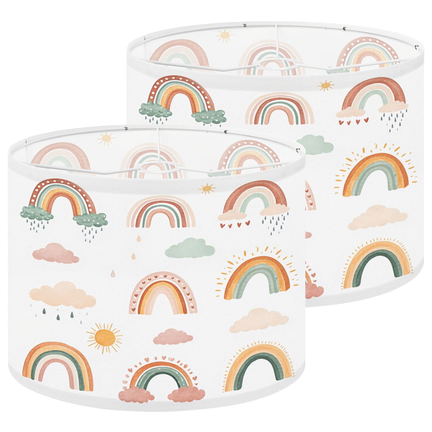 Boho Lampshades 2 Pack Hand Drawn Boho Rainbows Cute Set Pastel Earthy ...