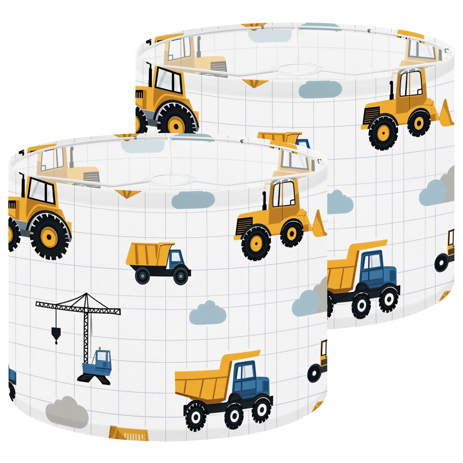 Boho Lampshades 2 Pack Hand drawn cute cars Truck tractor cargo crane ...