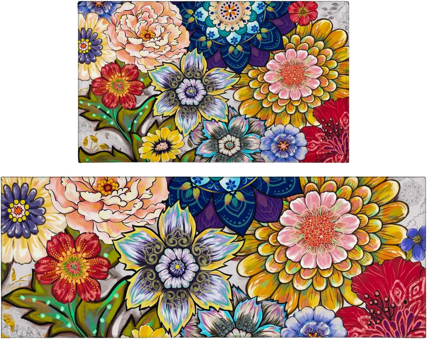 Boho Large Floral Kitchen Rugs Set 2 Piece Colorful Decorative Rug ...