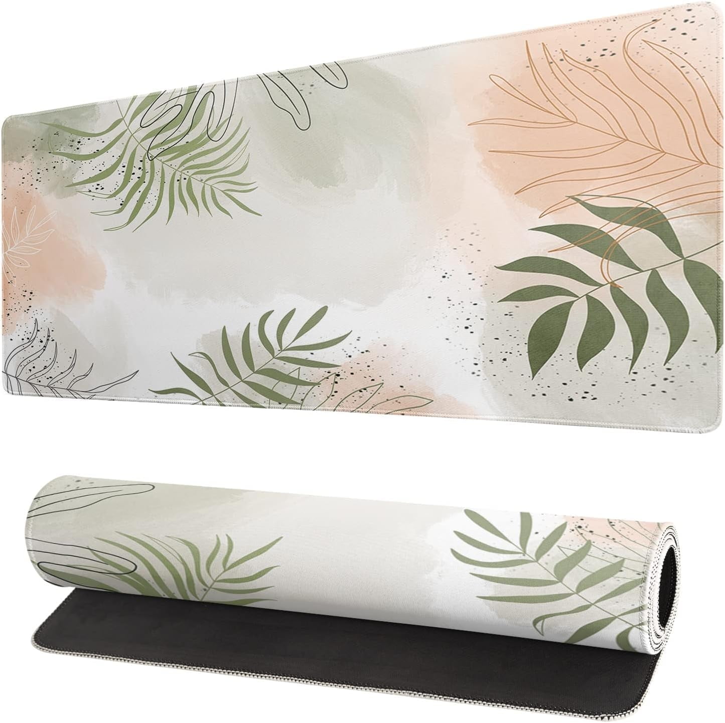 Boho Large Gaming Mouse Pad Kawaii Mousepad Matcha Green Plant Abstract ...