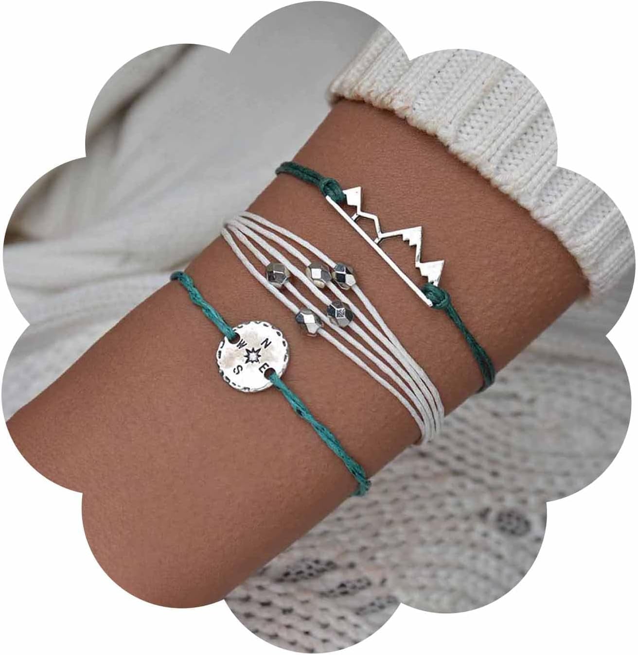 Boho Layered Coin Wax Rope Bracelet Braided Mountain Bracelet Blue Wax ...