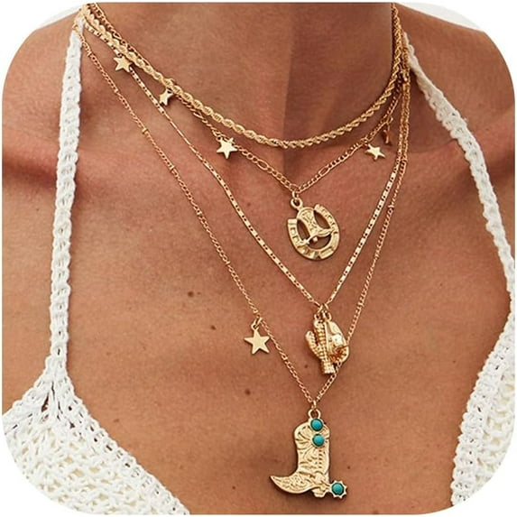 Boho Layered Necklaces for Women Trendy Dainty Western Turquoise Choker ...