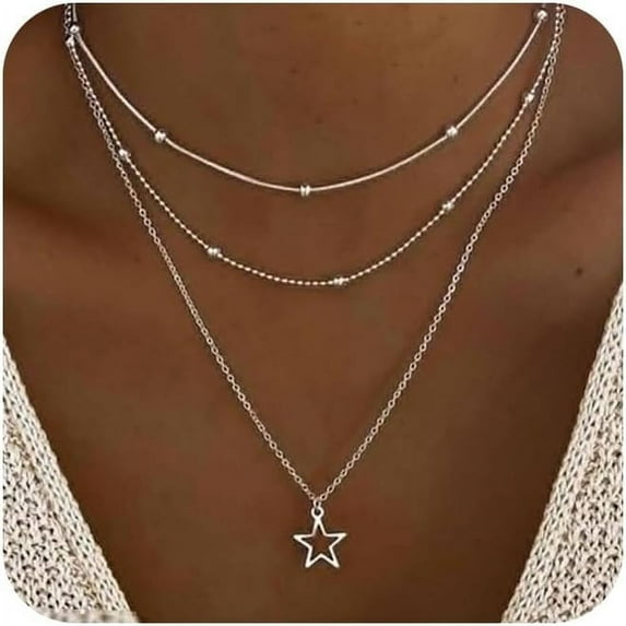 Boho Layered Star Choker Necklace Silver Star Pendant Necklaces ...