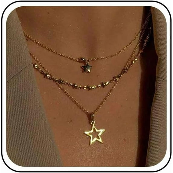 Boho Layered Star Necklace Choker Gold Star Choker Necklace Vintage ...