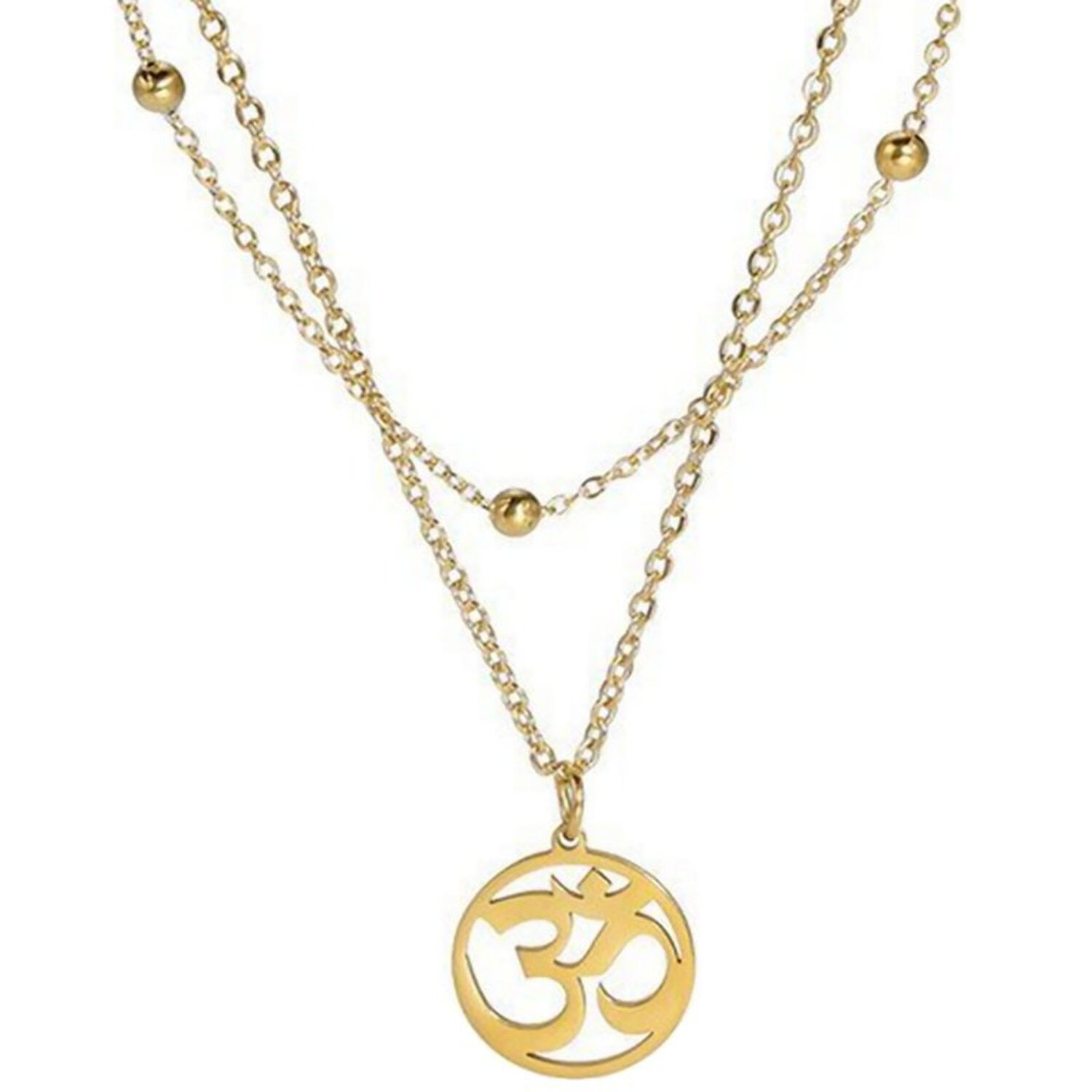 Boho Layered Wrap Aum Necklace Gold Stainless Steel Double Chain Om ...