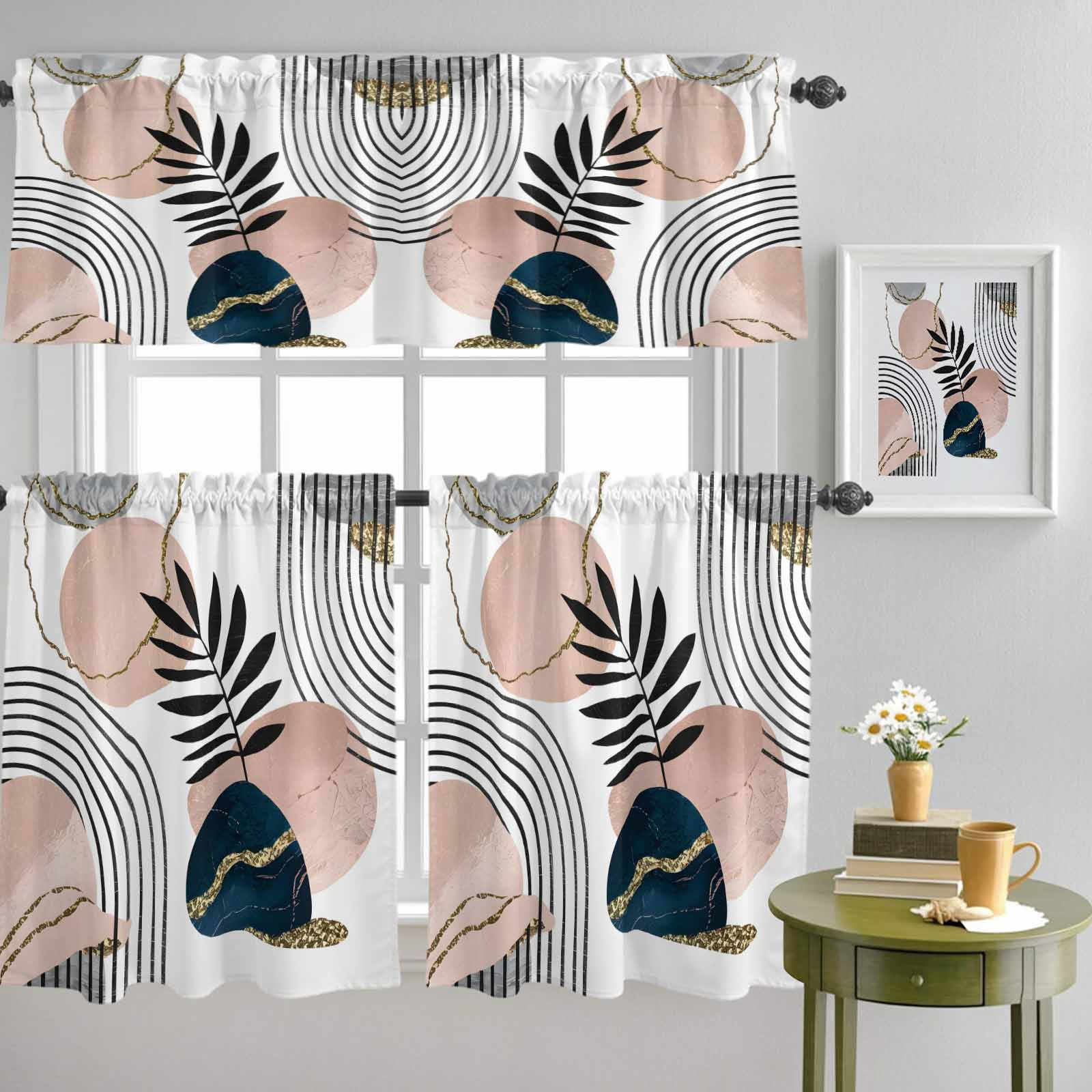 Boho Leaf Arch Sun Curtain Tier and Valance Set 3 Piece, Abstract ...