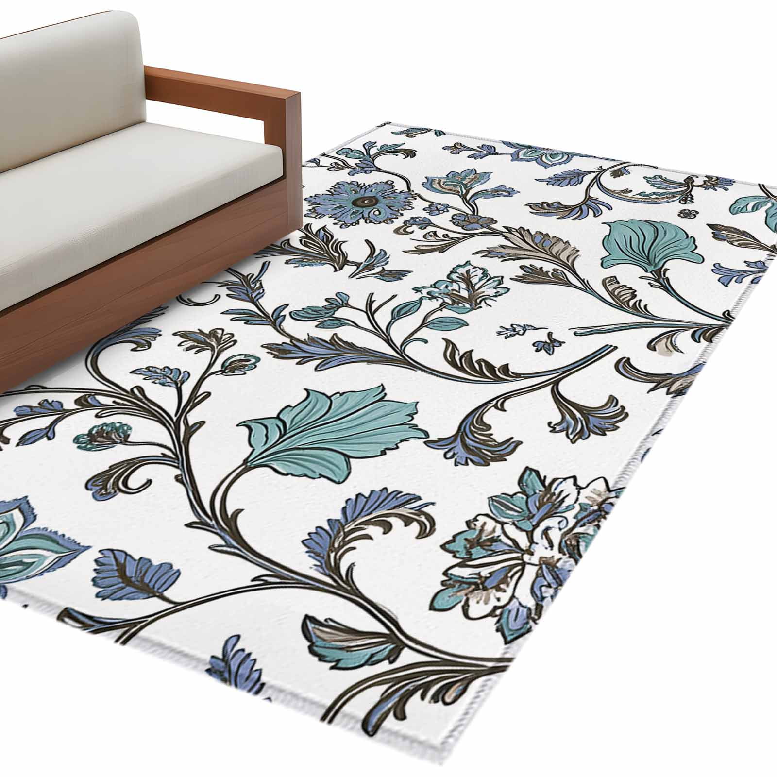 Boho Leaf Area Rug 3x5 FT, Non Slip Entryway Bedside Carpet, Teal Green ...