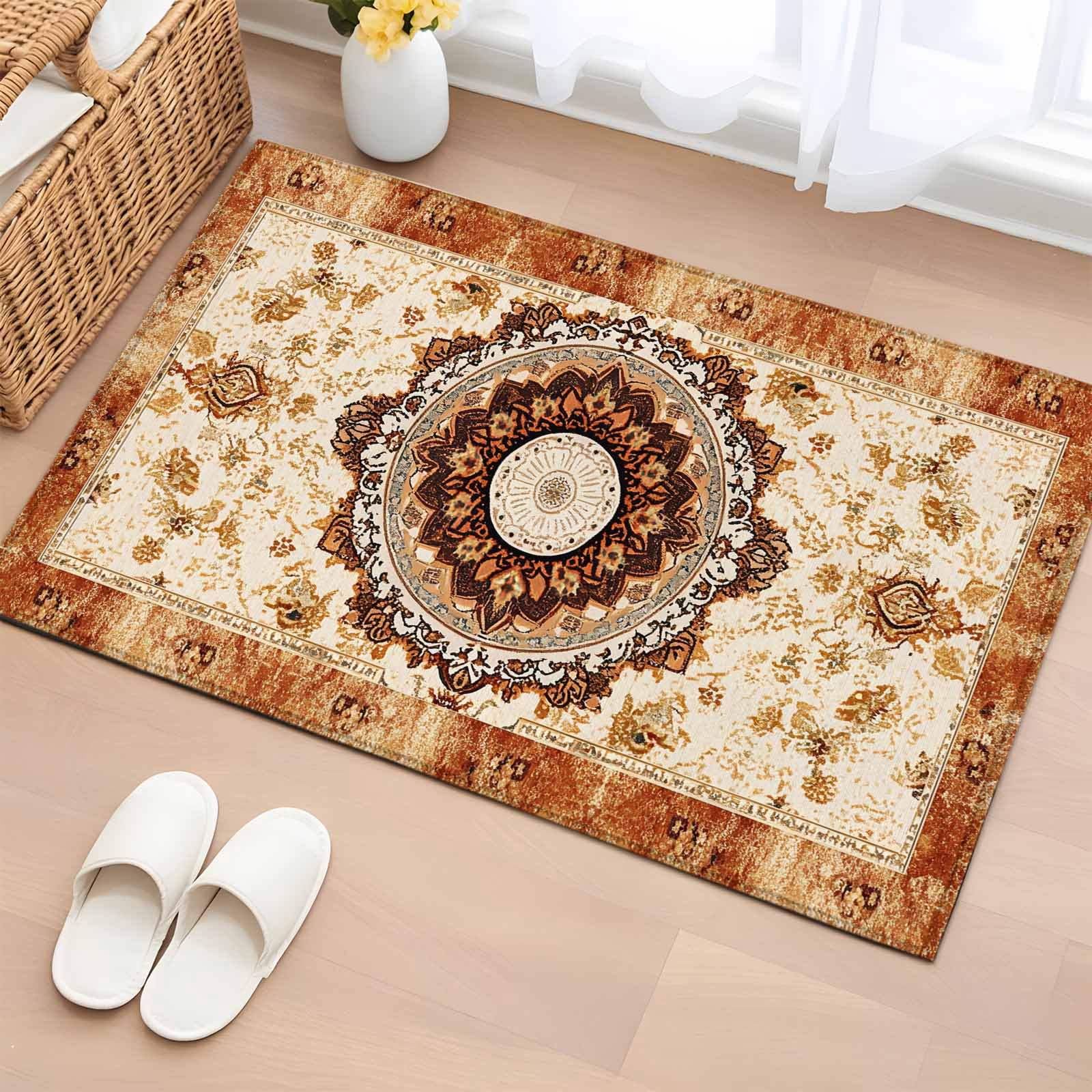 Boho Leaf Bathroom Mats 2x3 FT,Non Slip Small Kitchen Mat,Orange Rustic ...