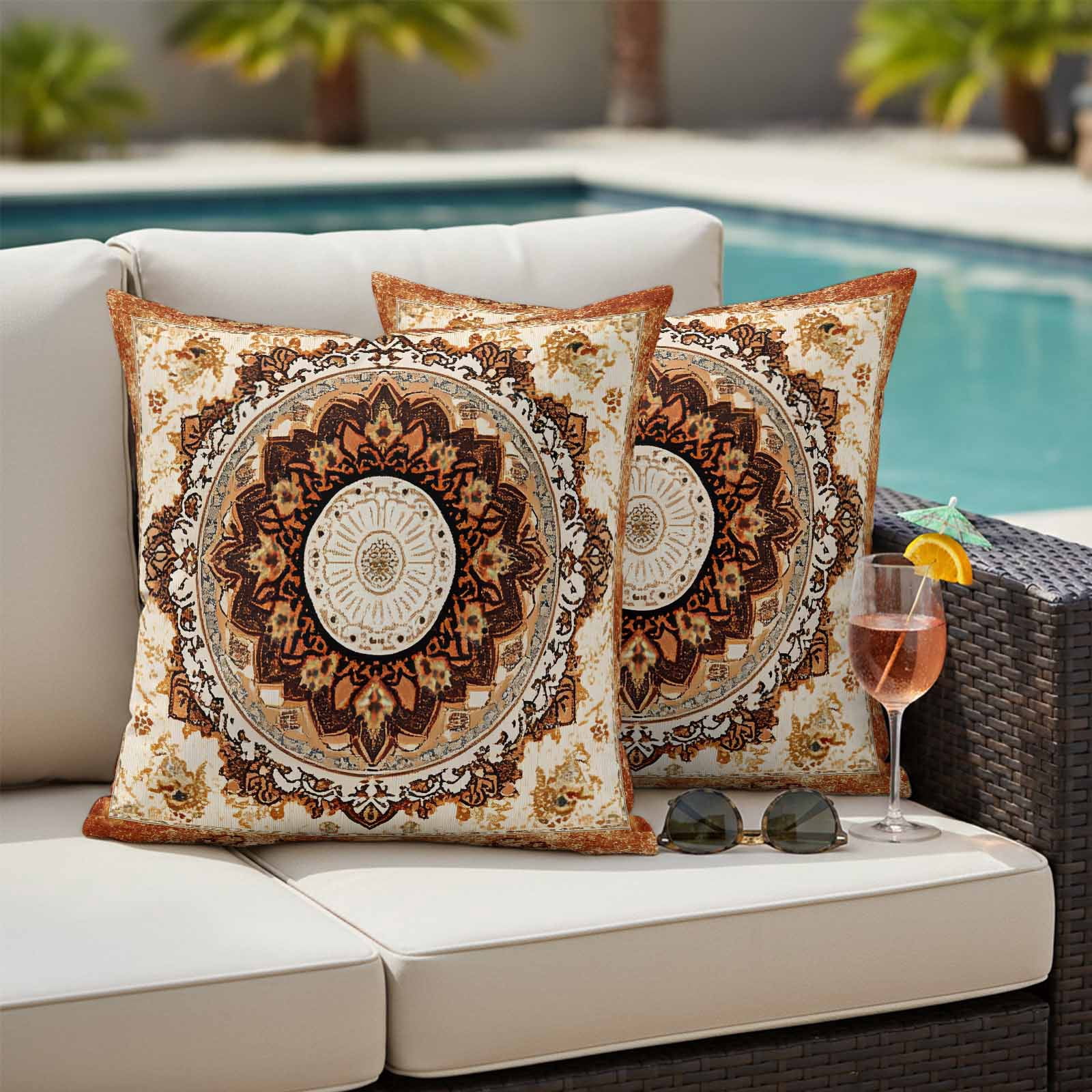 Boho Leaf Outdoor Pillow Covers 16x16 Inch Throw Pillow Covers Set of 2 ...