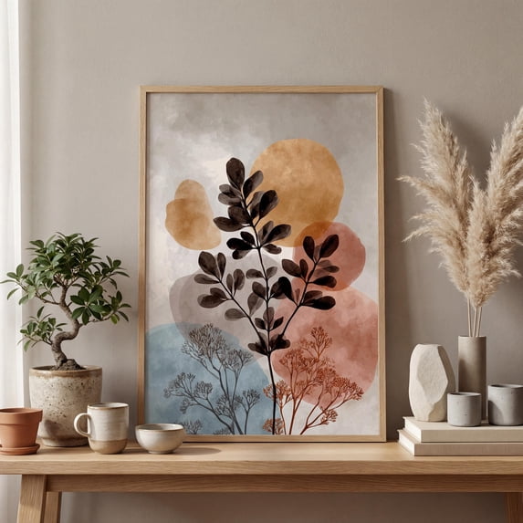 Boho Leaf Poster Terracotta Watercolor Mid Century Modern Artdigital Or ...