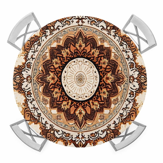 Boho Leaf Round Tablecloth for 45-54 Inch Tables,Fitted Table Cover ...