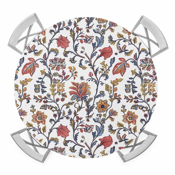 Boho Leaf Round Tablecloth for 55-60 Inch Tables,Fitted Table Cover ...