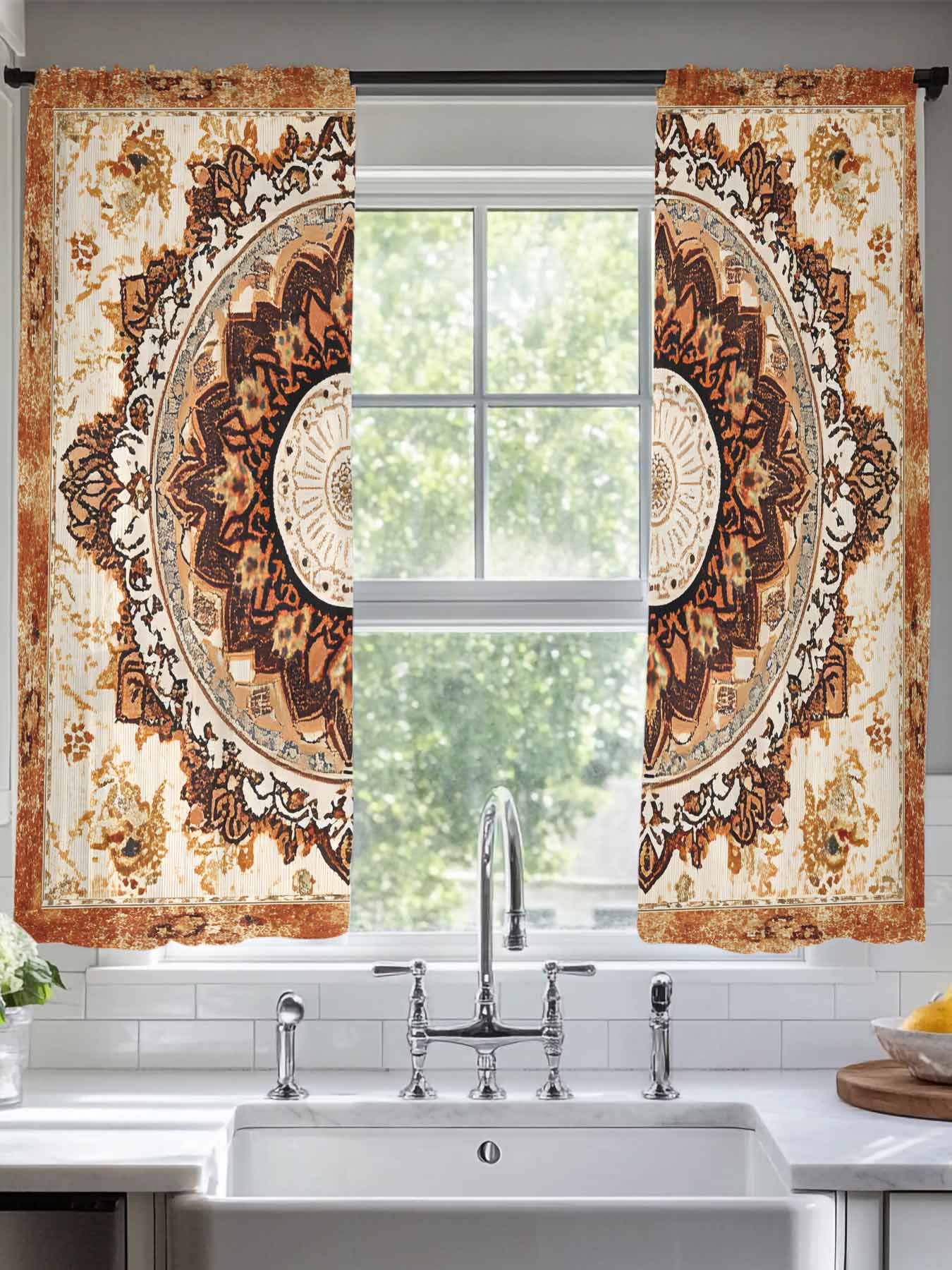 Boho Leaf Sheer Curtains for Living Room Bedroom Orange Rustic Tribal ...