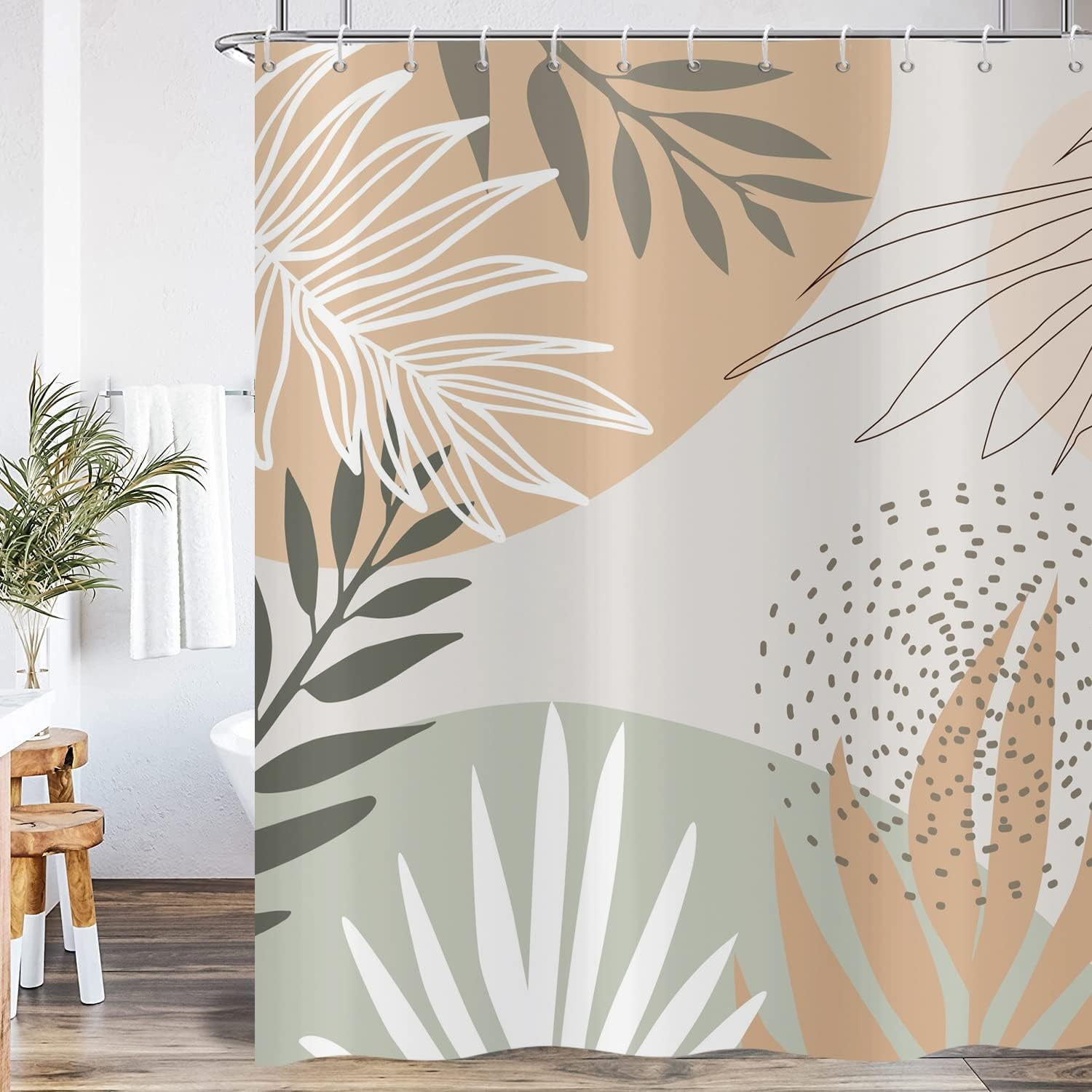 Boho Leaf Shower Curtain Abstract Leaves Plant Mid Century Modern ...