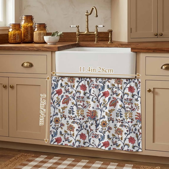 Boho Leaf Small Cabinet Curtains 9.5"W x 11.4"L, Orange Red Spring ...