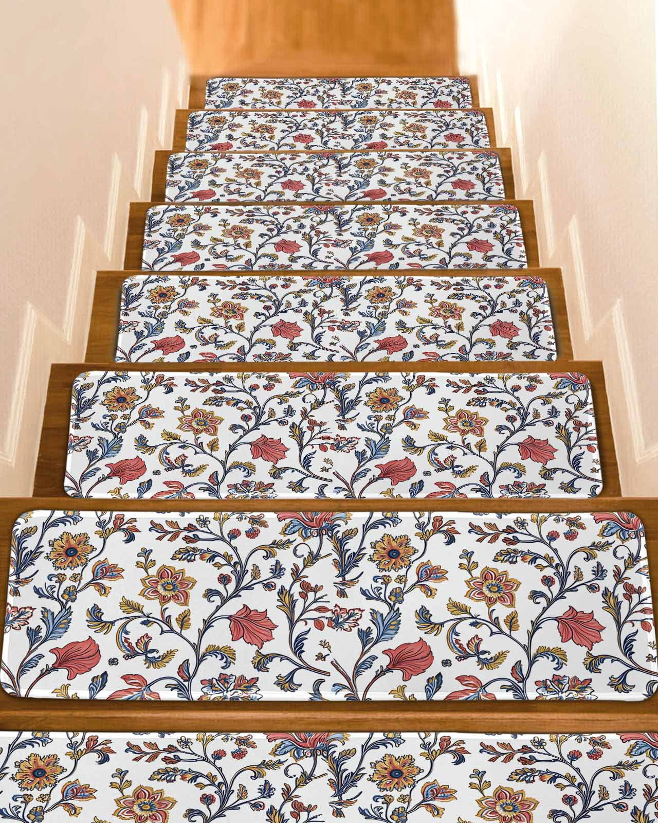 Boho Leaf Stair Treads for Wooden Steps Indoor Runner Rug Carpet ...