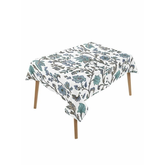 Boho Leaf Table Cloth, Teal Green Spring Farmhouse Pastoral Tribal ...