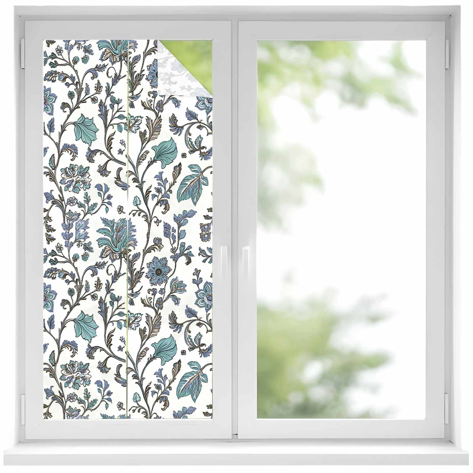 Boho Leaf Window Privacy Film, Teal Green Spring Farmhouse Pastoral ...