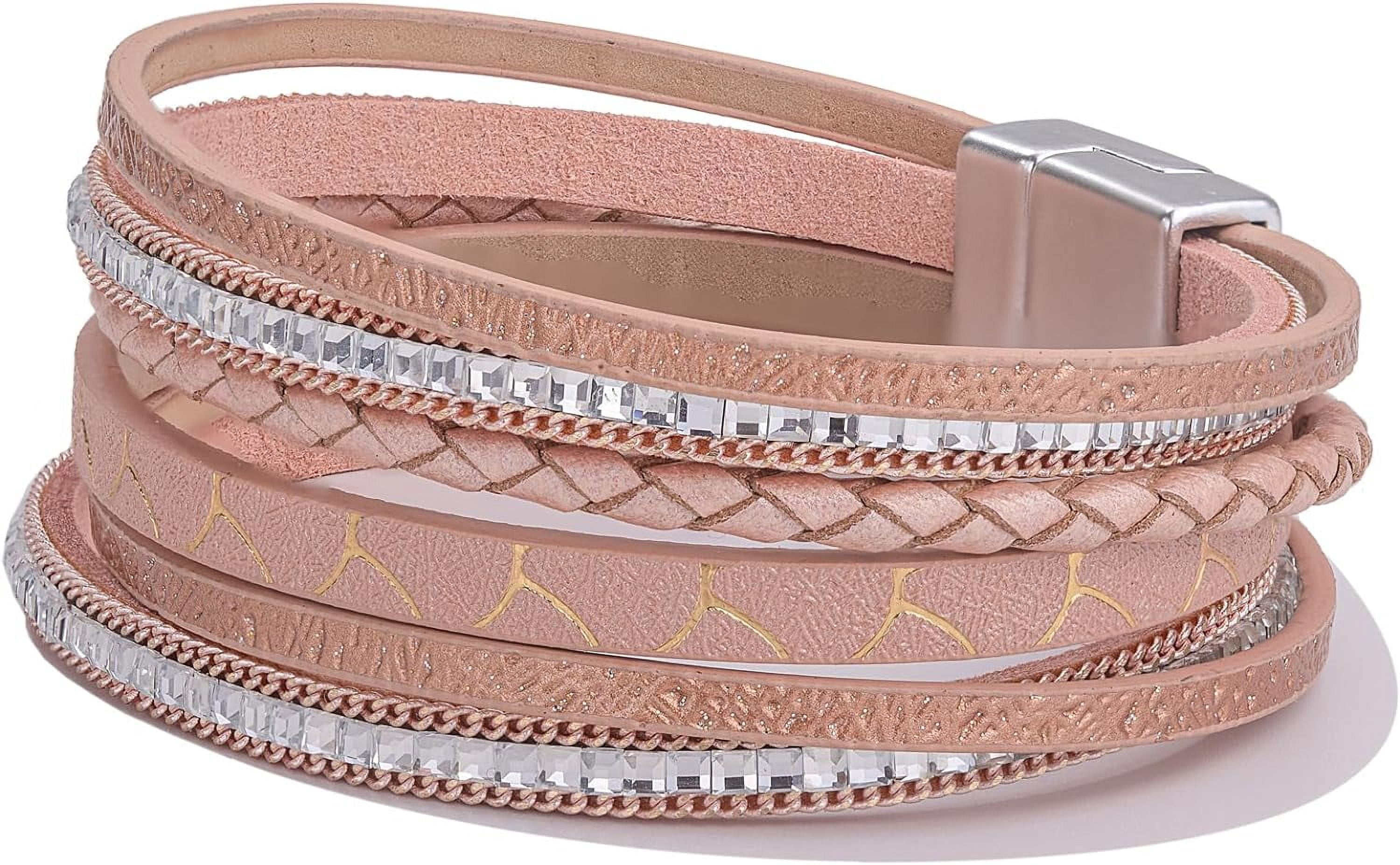 Boho Leather Wrap Bracelets Trendy Layered Bracelets with Magnetic ...