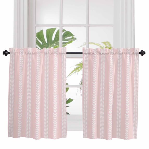 Boho Leaves Bathroom Window Curtain, Pink Abstract Modern Retro Stripes ...